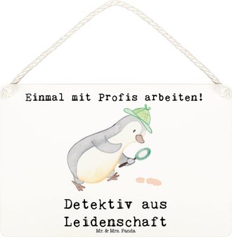 Mr. & Mrs. Panda Schild Detektiv Leidenschaft DIN A6 - Geschenk, wandtafel, Ermittler, dekoschilder, Türschild Familie, Spruch, Lustig, holzbild, Beruf
