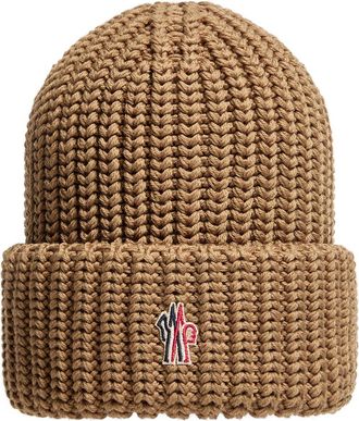 Moncler Moncler Logo Wool Beanie, Men, Beige, Size: One Size