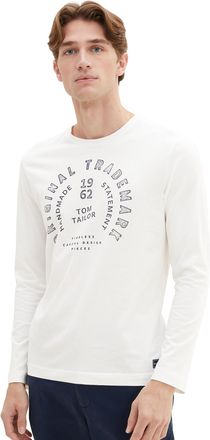 Tom Tailor Herren Basic Langarmshirt mit Schrift-Print, 10332 - Off White, XXL