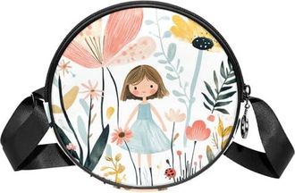 Generic Sac à bandoulière rond pour femme, petit sac à bandoulière avec fermeture éclair et bretelles réglables style décontracté pour femmes et filles