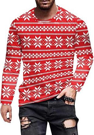 Generic Pull de Noël amusant pour homme avec motif renne et arbre de Noël - Pull à manches longues - Col rond - Tendance - Décontracté - Pull dautomne et dhiv