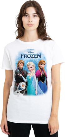 Disney Frozen Frozen Poster with ELSA, Anna, Kristoff and Olaf Ladies T Shirt, White, Medium