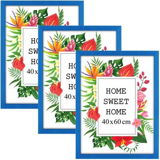 MG Design Set aus 3 Blau Bilderrahmen 40 x 60 cm - Aus echtem Holz mit Acrylglas, zum Aufh&auml;ngen & Aufstellen, f&uuml;r Fotos, Poster & Puzzle