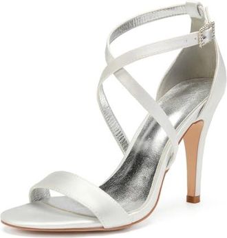 Generic Mariée Escarpins Femme Bout Ouvert Btide Cheville Boucle Sandales Chaussures De Mariee Bal Stylet Talons 10.5Cm,Ivoire,42 EU