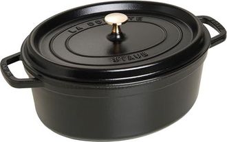 Staub Gusseisen Bräter/Cocotte, Oval 37 cm, 8 L, Aromaregen Funktion für optimale Befeuchtung, Für alle Herdarten inkl. Induktion & Backofen, Schwarz