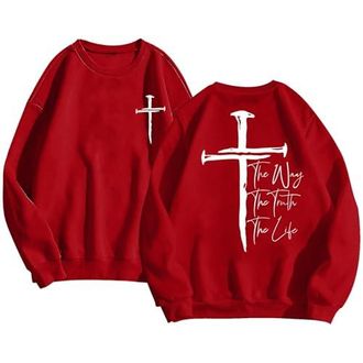 Generic Pull chr&eacute;tien pour homme surdimensionn&eacute; unisexe avec poches, imprim&eacute; lettres, religieux, manches longues, pull confortable, tendance, d&eacute;contract&eacute;, pol