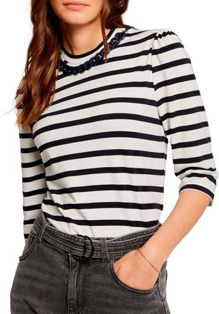 Morgan T-Shirt mit 3/4-Ärmel und Streifen Off White XL