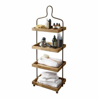 Loberon Etagere Lasse, Vierst&ouml;ckig, zur Pr&auml;sentation & Organisation, Sch&ouml;ne Maserung, Gedrechselte F&uuml;&szlig;e, Wohn-Accessoire, Organizer, Mangoholz, Eisen, braun/s