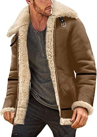 Generic Vestes en peau de mouton pour homme, veste polaire chaude pour homme, veste dhiver épaisse et chaude en daim vintage, veste en peau de mouton en fauss