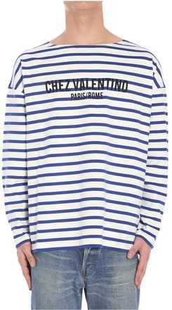 Valentino Garavani Homme, Tops, Bleu, Taille: S T-Shirt &agrave; Manches Longues Ray&eacute;