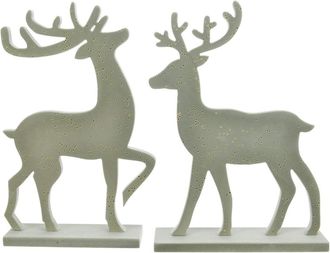 Kaemingk dekorative Deko-Hirsche Hirschfiguren als Silhouette moosgrün oder Altrosa samtig beflockt mit kleinen Goldpunkten im 2-er Set (moosgrün, Set mittelgr