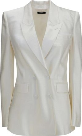 Tom Ford Zweireihiger Blazer mit Spitzfasson und winzigem Polka-Dot-Muster im schr&auml;gen Schnitt - - Jackets - Damen - Wei&szlig; - 3XS