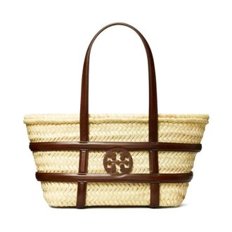 Tory Burch Femme, Sacs, Beige, Taille: ONE Size Structured Leather Top Handle Satchel Bag