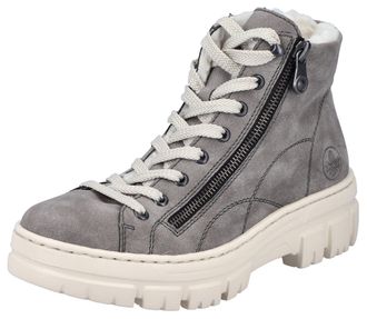 Rieker Winterboots RIEKER, Damen, Gr. 38, grau, Lederimitat, Schuhe Winterboots, Plateauboots, Schn&uuml;rboots mit Rei&szlig;verschluss an der Au&szlig;enseite, Topseller