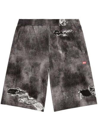 Diesel short de sport &agrave; imprim&eacute; us&eacute; - Noir