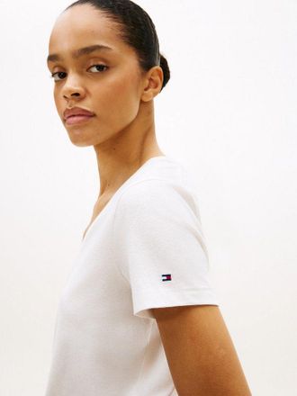 Tommy Hilfiger Kurzarmshirt CO LINEN V-NECK SHORT SLEEVE TEE mit V-Ausschnitt, Regular Fit