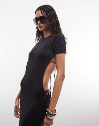 Frankies Bikinis x Jennie Kim - Midi-Strickkleid in Schwarz mit R&uuml;ckenausschnitt
