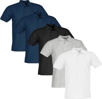 Fruit Of The Loom 5er Pack 65/35 Piqu&eacute; Polo Herren Poloshirt, 2xNavy +Black +Heather Grey +White, 4XL