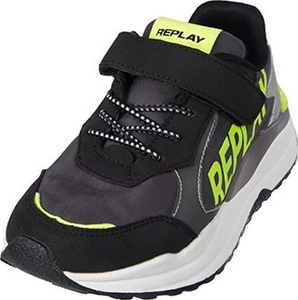 Replay Replay Merak Jr-Lace Up Baskets pour garçon, Fluo Jaune 2536 Noir, 28 EU