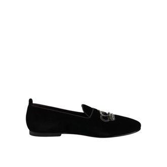 Dolce & Gabbana Homme, Chaussures, Noir, Taille: 43 1/2 EU Couronne de Cristal Velours Mocassins Chaussures Habill&eacute;es