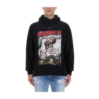 Dsquared2 Homme, Sweatshirts et sweats &agrave; capuche, Noir, Taille: M SweaT-shirt en coton avec logo imprim&eacute;