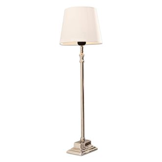 Loberon Tischlampe Mayfair, traditioneller Klassiker, gl&auml;nzender Fu&szlig;, Tischleuchte, Schreibtischlampe, Nachttischlampe, Baumwolle, Aluminium, wei&szlig;/silber