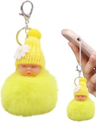 Generic Porte-clés pour bébé endormi - Porte-clés de de sommeil mignonne | Porte-clés de endormie à pompon en fourrure | Boule moelleuse fourrure Pom mignon d