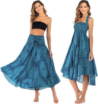 Feoya Boho Rock Damen Weicher Dehnbarer Maxi Rock Gedruckter Hippie Gypsy Kleider Freizeit Urlaub Sommerrock Strandkleider - Muster 19