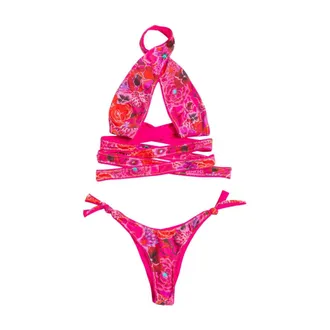 Reina Olga Blumiges Cross-Front-Bikini-Set - - Swimwear - Damen - Rosa - L
