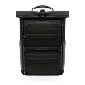 Piquadro Roll-Top Laptop Rucksack 15-6 mit Fahrradhelm-Netz - - Bags - Herren - Schwarzk - ONE SIZE