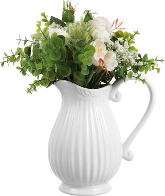 DOITOOL Wei&szlig;e Keramik Porzellan Vase mit Streifen Nordischer Stil Dekorativer Blumenkrug f&uuml;r Tisch und Wohnzimmer Glatte Oberfl&auml;che Vielseitig f&uuml;r Frische und