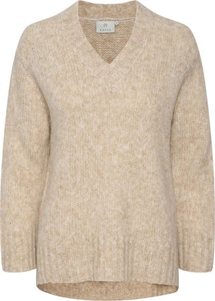 Kaffe Damen Womens Sweatshirt Knitted Jumper 3/4 &Auml;rmel V-Ausschnitt Pullover, Sand Dollar Melange, XS