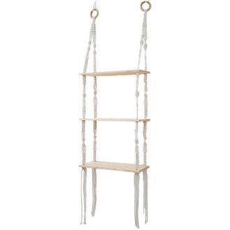 Dioche H&auml;ngeregal, Wand 3-stufiges Wandregal - Cremewei&szlig;es Dekoratives Regal mit Nat&uuml;rlichem Baumwollseil - Ideal f&uuml;r die Aufbewahrung Im Schlafzimmer und Wo