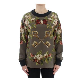 Dolce & Gabbana Gr&uuml;ner Key Blumenmuster Seidenpullover - - Knitwear - Damen - Gr&uuml;n - S