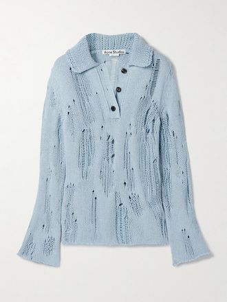 Acne Studios Pullover Aus Einer Biobaumwoll-wollmischung In Distressed-optik - Blau