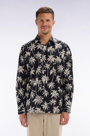 Eden Park Chemise En Coton Noir &Agrave; Imprim&eacute; Palmiers Coupe Droite