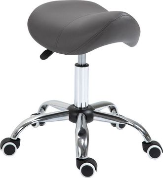 HOMCOM Homcom - Tabouret de massage tabouret selle ergonomique pivotant 360&deg; hauteur r&eacute;glable rev&ecirc;tement synth&eacute;tique gris chrom&eacute;