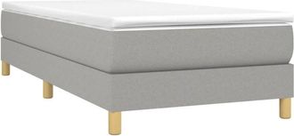 vidaXL Vidaxl - Cadre de lit &agrave; ressorts gris clair 90x190 cm - Tissu 100% polyester - Lattes en contreplaqu&eacute; pour soutien optimal - Pieds robustes