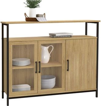 IDMarket Idmarket - Buffet 100 cm detroit 2 portes vitrine avec placards design industriel