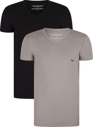 Emporio Armani Herren 2-pack V Neck Essential Core Logoband T-Shirt, Black/Grey, M EU