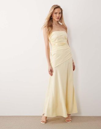 Nobody's Child Kiva - Robe bandeau longue pour grandes occasions &agrave; d&eacute;tail fronc&eacute; - Jaune p&acirc;le