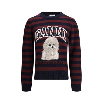 Ganni Femme, Pulls, Multicolore, Taille: 36 FR Pull &agrave; rayures avec caniche Have a Nice Day