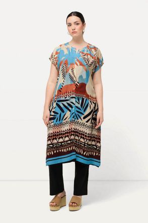 Ulla Popken Longbluse Longbluse Palmen Oversized Rundhals &auml;rmellos