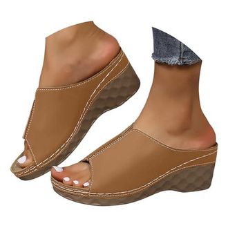 Generic Pantoufles orthop&eacute;diques avec soutien de la vo&ucirc;te plantaire pour femme - Confortables - Couleur unie - Respirant - En cuir - Semelle compens&eacute;e - &Agrave; enf