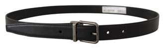 Dolce & Gabbana Mens Black Plain Leather Vintage Logo Metal Buckle Belt