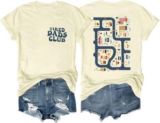 Generic Tired Dads Club T-shirt motif voiture de course sur le dos pour homme et femme, Jaune crémeux., M