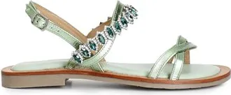 Caf&egrave;noir Sandales &Agrave; Double Bride En Cuir Lamin&eacute; Avec Accessoire Strass, Pour Femme, Couleur Vert, Taille 39