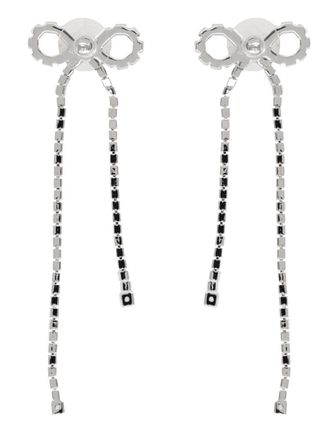 Self Portrait Crystal Droplet Bow Earrings - Silver