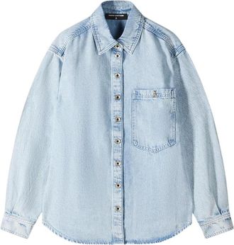 Patrizia Pepe Femme, Blouses et Chemises, Bleu, Taille: 38 FR Camicia in Tencel denim