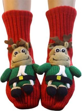 Generic Chaussettes de sol antid&eacute;rapantes en laine pour femme Motif dessin anim&eacute;, Vert, A